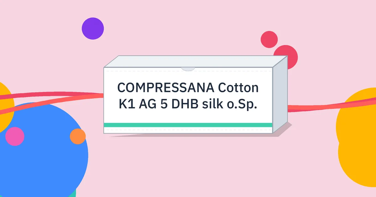 Symbolbild: Packung mit der Aufschrift COMPRESSANA Cotton K1 AG 5 DHB silk o.Sp. (PZN 11393617) – Verfügbarkeit und Bezug in Apotheken in Frankfurt am Main