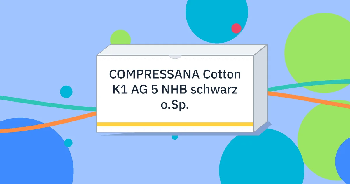 Symbolbild: Packung mit der Aufschrift COMPRESSANA Cotton K1 AG 5 NHB schwarz o.Sp. (PZN 11393497) – Verfügbarkeit und Bezug in Apotheken in Frankfurt am Main