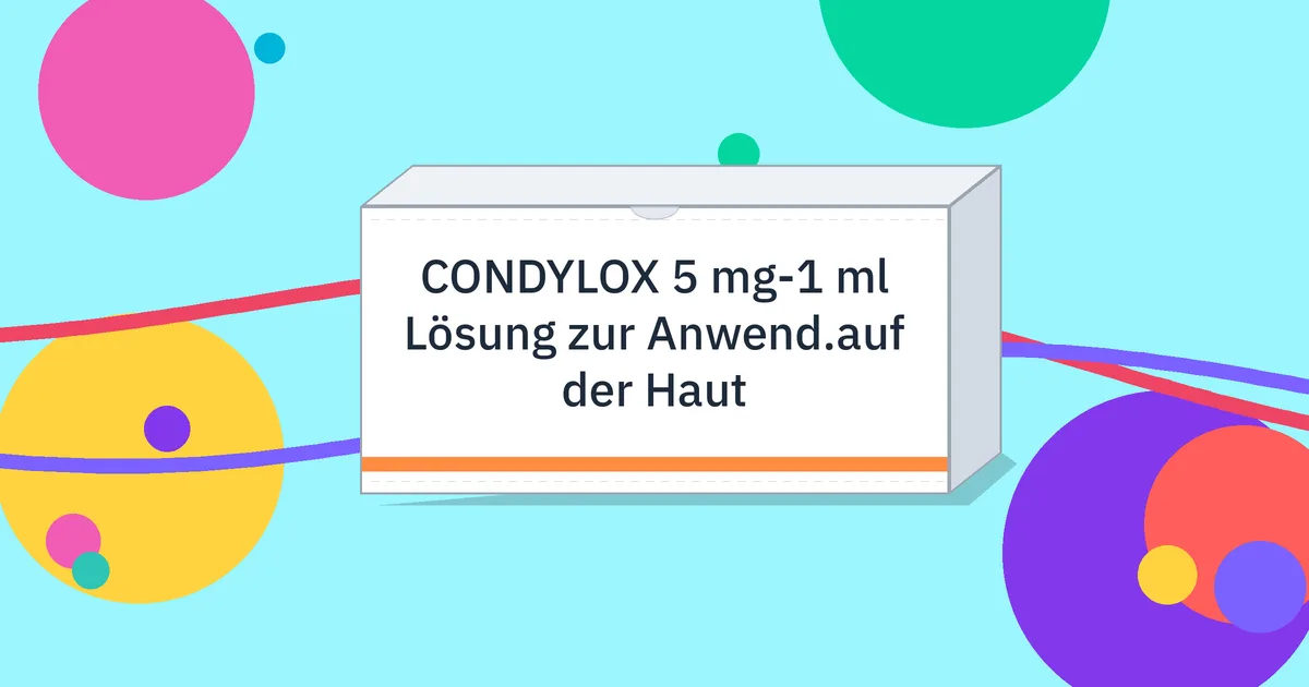 Symbolbild: Packung mit der Aufschrift CONDYLOX 5 mg-1 ml Lösung zur Anwend.auf der Haut (PZN 14347575) – Verfügbarkeit und Bezug in Apotheken in Frankfurt am Main