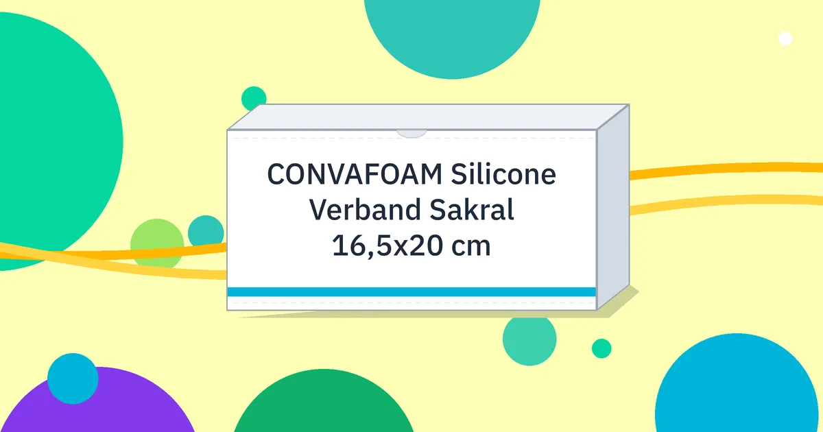 Symbolbild: Packung mit der Aufschrift CONVAFOAM Silicone Verband Sakral 16,5x20 cm (PZN 20124081) – Verfügbarkeit und Bezug in Apotheken in Frankfurt am Main