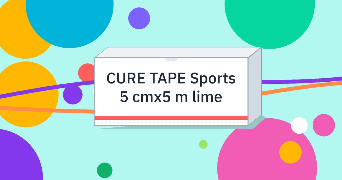 Symbolbild: Packung mit der Aufschrift CURE TAPE Sports 5 cmx5 m lime (PZN 12581545) – Verfügbarkeit und Bezug in Apotheken in Frankfurt am Main
