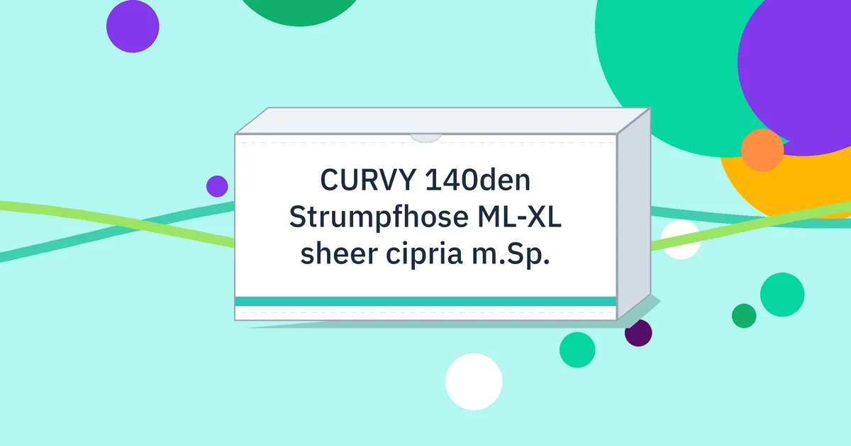 Symbolbild: Packung mit der Aufschrift CURVY 140den Strumpfhose ML-XL sheer cipria m.Sp. (PZN 16175569) – Verfügbarkeit und Bezug in Apotheken in Frankfurt am Main