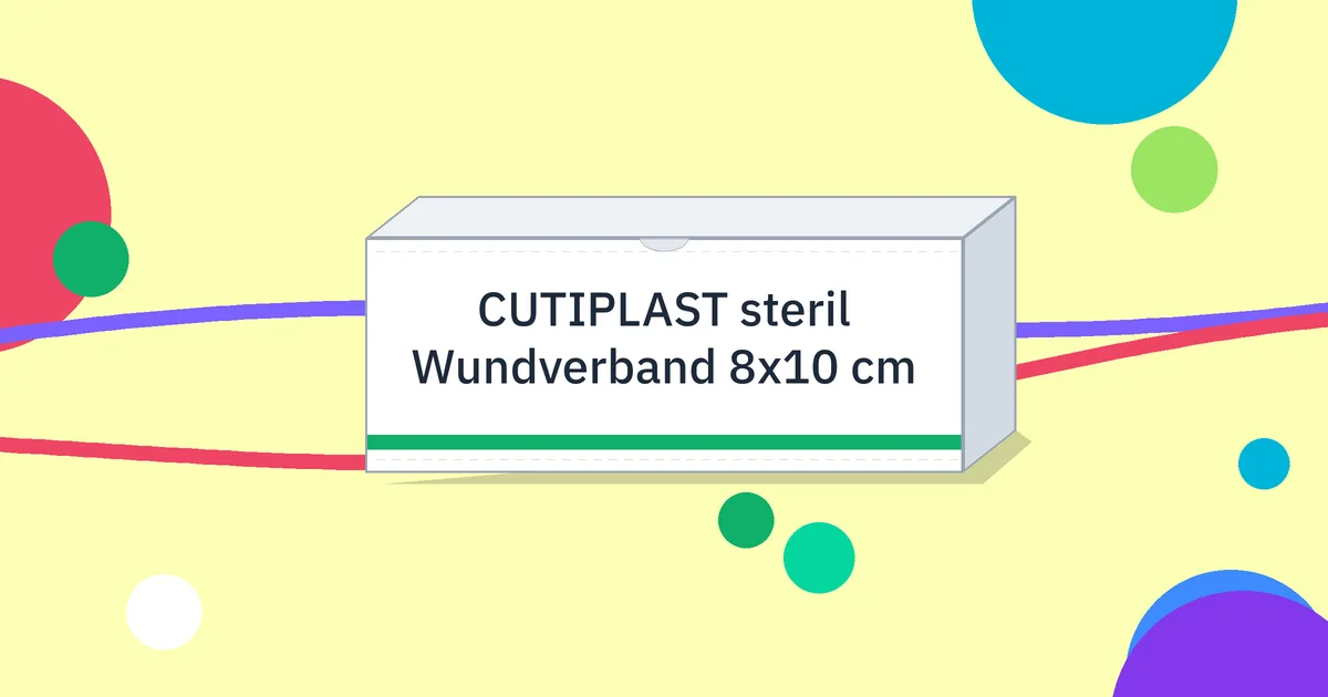 Symbolbild: Packung mit der Aufschrift CUTIPLAST steril Wundverband 8x10 cm (PZN 11874475) – Verfügbarkeit und Bezug in Apotheken in Frankfurt am Main
