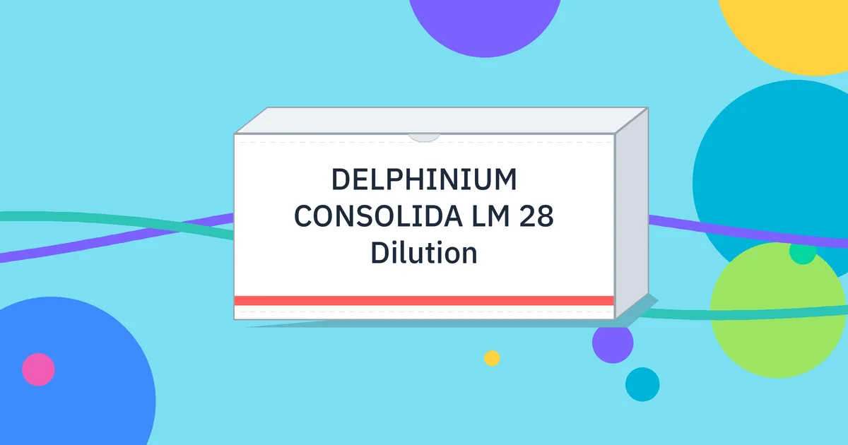 Symbolbild: Packung mit der Aufschrift DELPHINIUM CONSOLIDA LM 28 Dilution (PZN 13463500) – Verfügbarkeit und Bezug in Apotheken in Frankfurt am Main