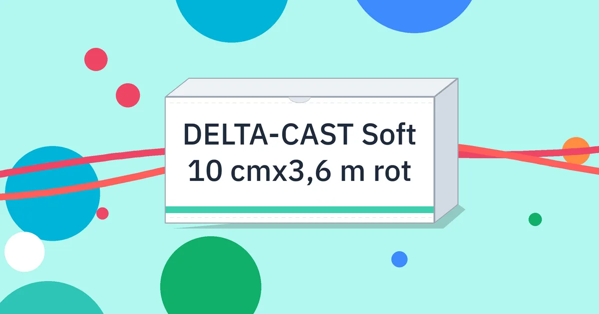 Symbolbild: Packung mit der Aufschrift DELTA-CAST Soft 10 cmx3,6 m rot (PZN 09275690) – Verfügbarkeit und Bezug in Apotheken in Frankfurt am Main