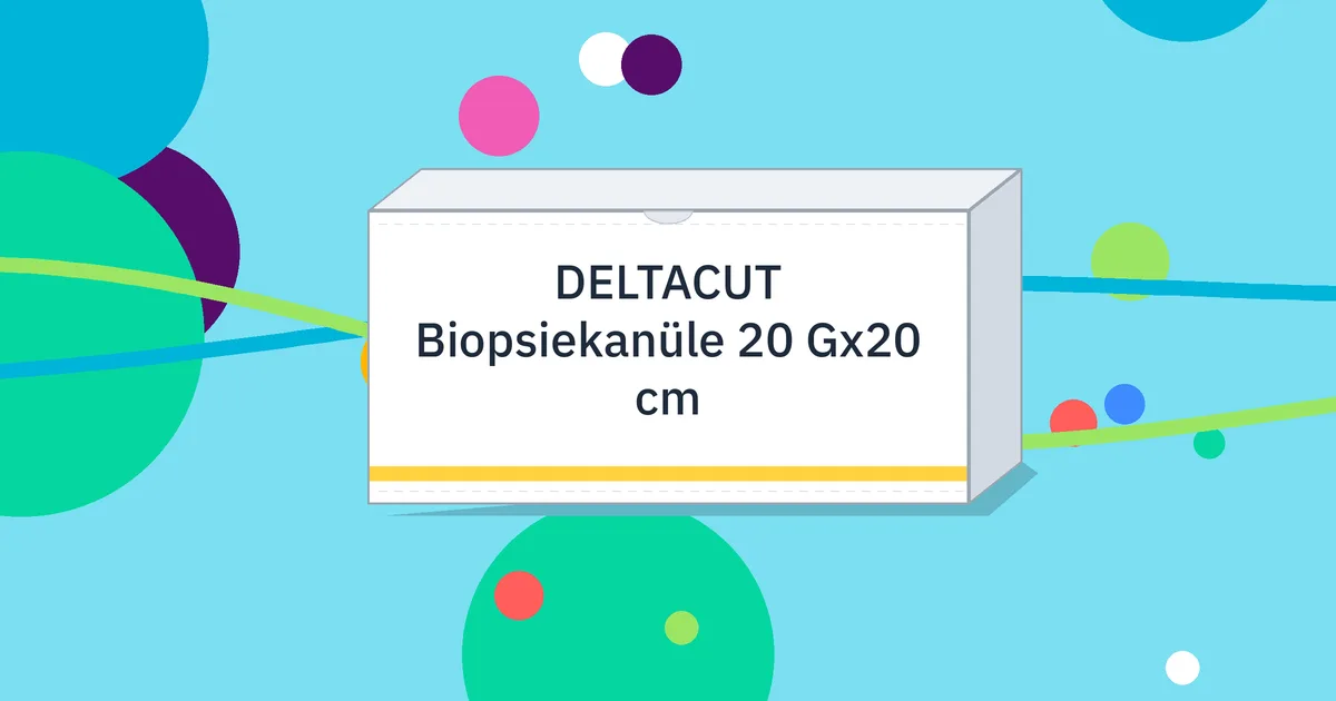 Symbolbild: Packung mit der Aufschrift DELTACUT Biopsiekanüle 20 Gx20 cm (PZN 06935973) – Verfügbarkeit und Bezug in Apotheken in Frankfurt am Main