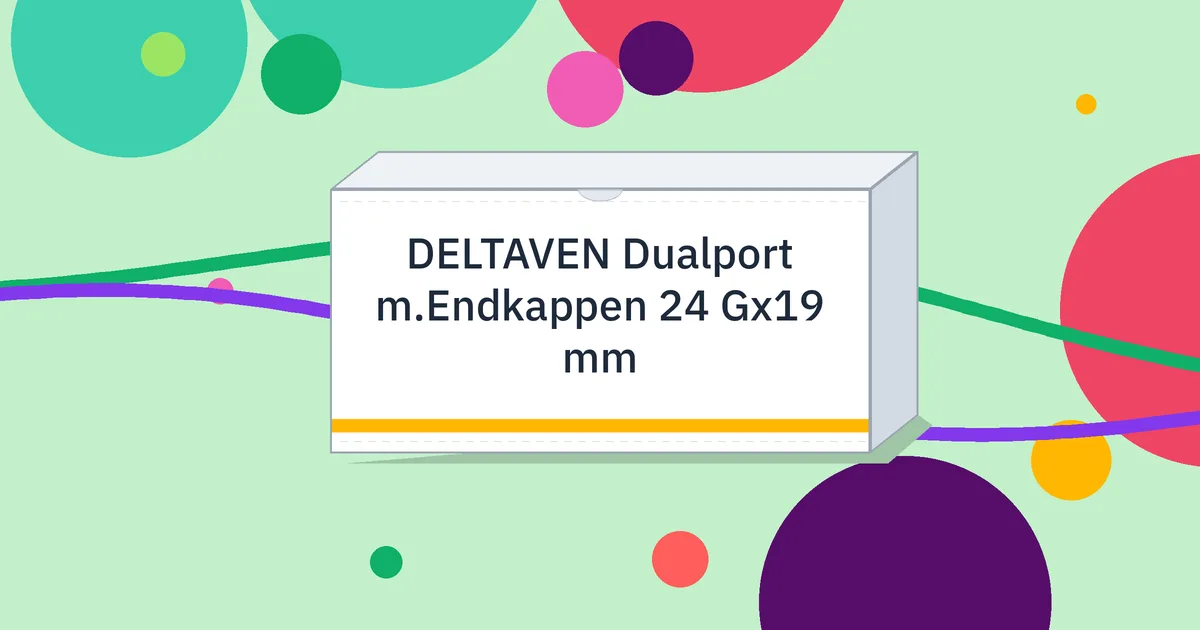 Symbolbild: Packung mit der Aufschrift DELTAVEN Dualport m.Endkappen 24 Gx19 mm (PZN 20365241) – Verfügbarkeit und Bezug in Apotheken in Frankfurt am Main