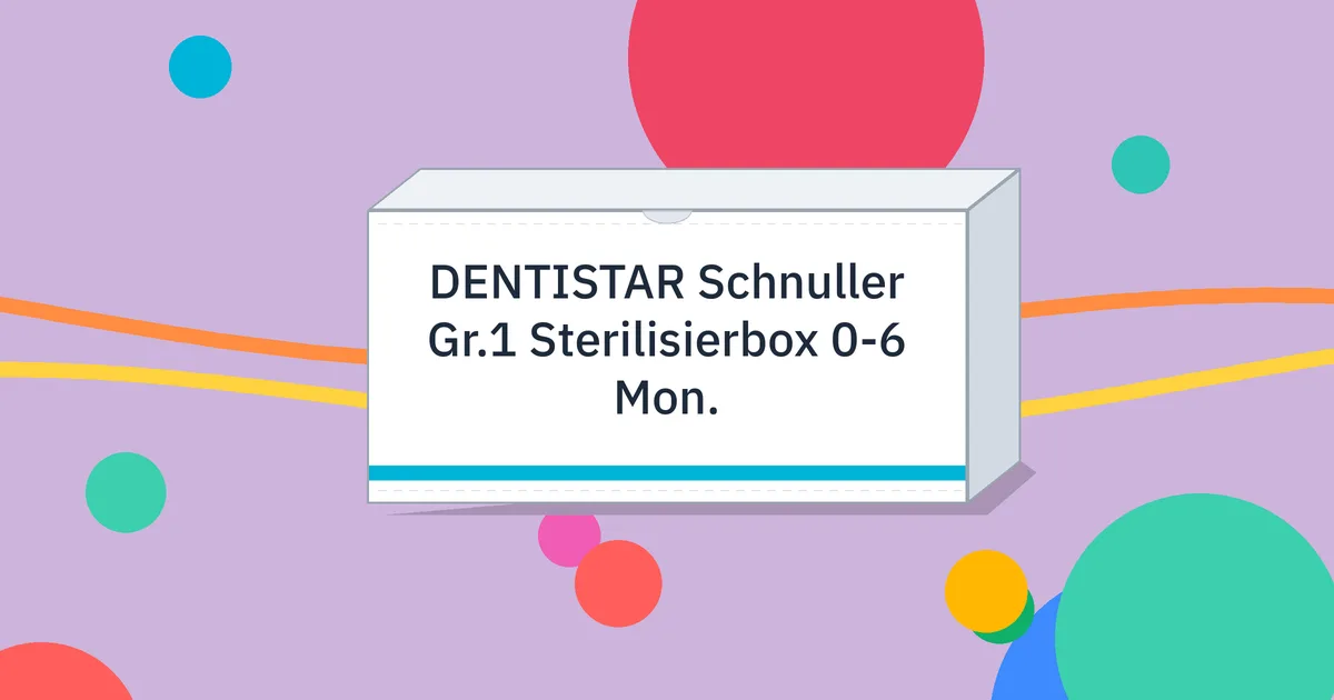 Symbolbild: Packung mit der Aufschrift DENTISTAR Schnuller Gr.1 Sterilisierbox 0-6 Mon. (PZN 16008541) – Verfügbarkeit und Bezug in Apotheken in Frankfurt am Main