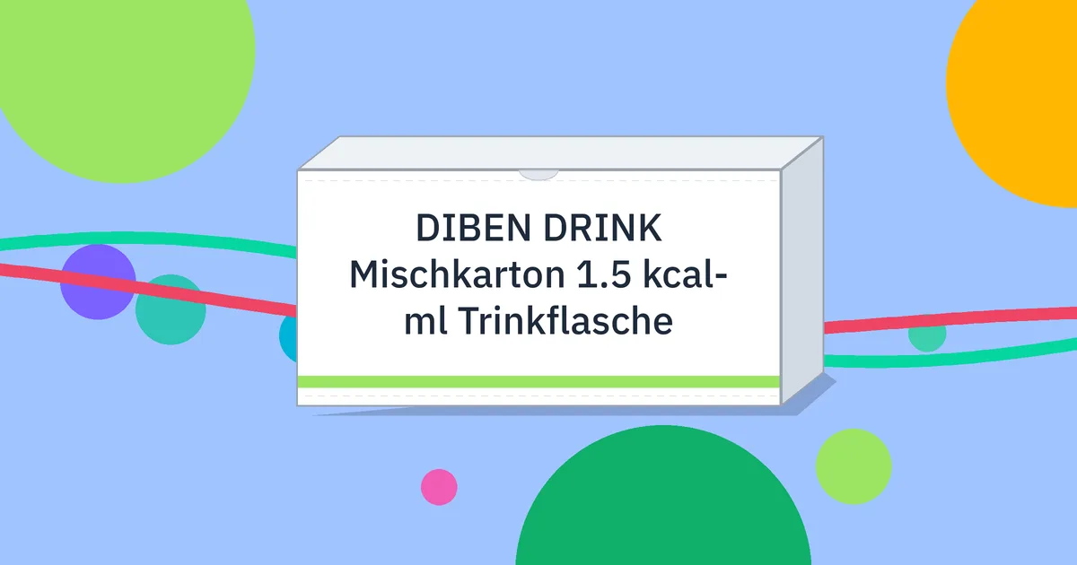 Symbolbild: Packung mit der Aufschrift DIBEN DRINK Mischkarton 1.5 kcal-ml Trinkflasche (PZN 05905243) – Verfügbarkeit und Bezug in Apotheken in Frankfurt am Main