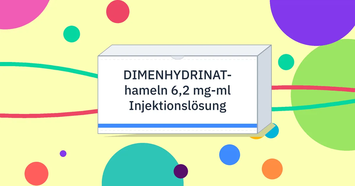 Symbolbild: Packung mit der Aufschrift DIMENHYDRINAT-hameln 6,2 mg-ml Injektionslösung (PZN 07110938) – Verfügbarkeit und Bezug in Apotheken in Frankfurt am Main