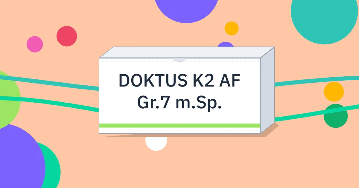 Symbolbild: Packung mit der Aufschrift DOKTUS K2 AF Gr.7 m.Sp. (PZN 03309146) – Verfügbarkeit und Bezug in Apotheken in Frankfurt am Main