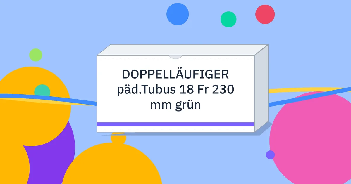 Symbolbild: Packung mit der Aufschrift DOPPELLÄUFIGER päd.Tubus 18 Fr 230 mm grün (PZN 09514396) – Verfügbarkeit und Bezug in Apotheken in Frankfurt am Main