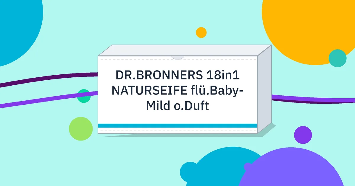 Symbolbild: Packung mit der Aufschrift DR.BRONNERS 18in1 NATURSEIFE flü.Baby-Mild o.Duft (PZN 19241769) – Verfügbarkeit und Bezug in Apotheken in Frankfurt am Main