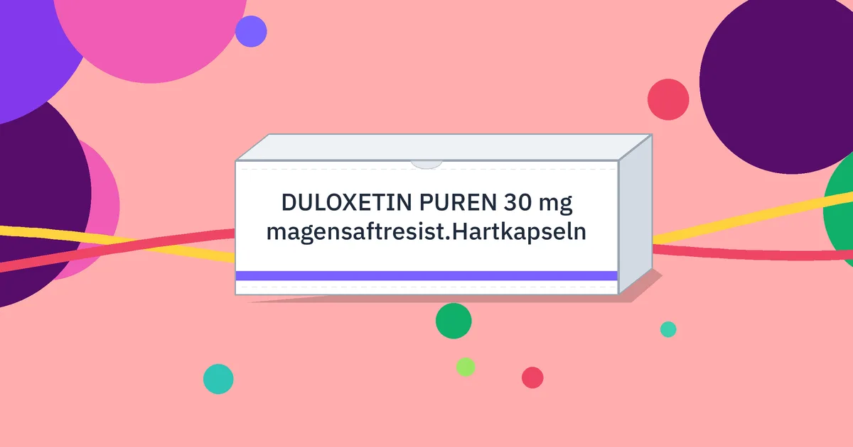 Symbolbild: Packung mit der Aufschrift DULOXETIN PUREN 30 mg magensaftresist.Hartkapseln (PZN 12471762) – Verfügbarkeit und Bezug in Apotheken in Frankfurt am Main