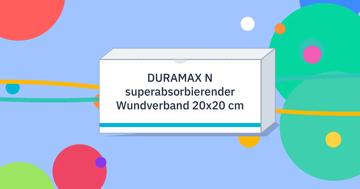 Symbolbild: Packung mit der Aufschrift DURAMAX N superabsorbierender Wundverband 20x20 cm (PZN 20327915) – Verfügbarkeit und Bezug in Apotheken in Frankfurt am Main