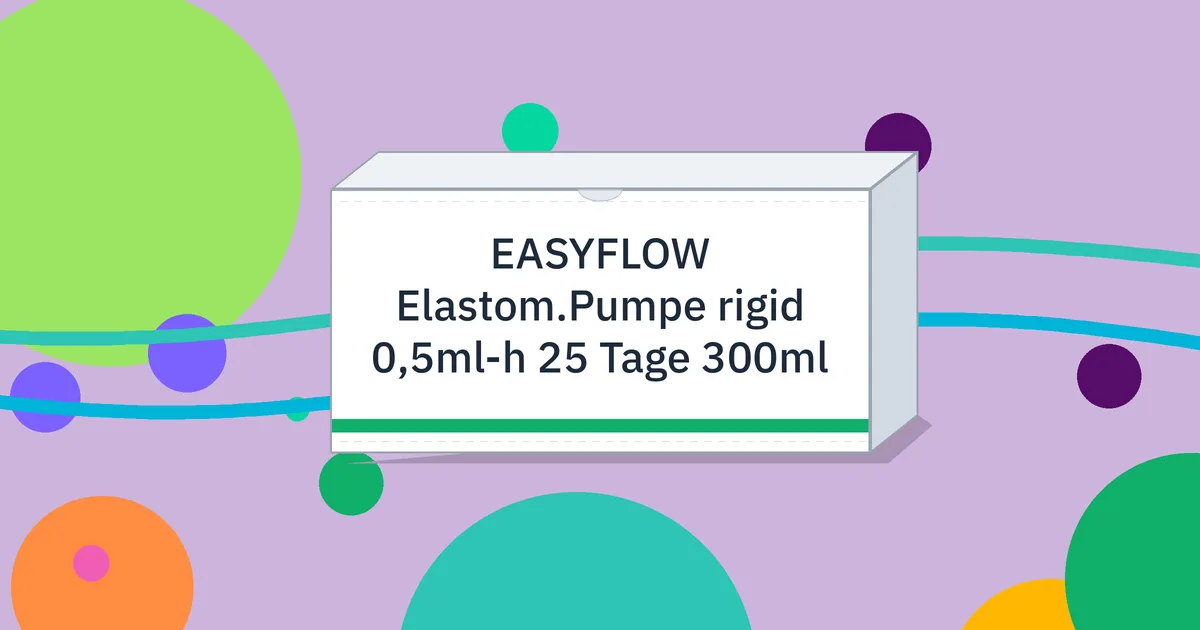 Symbolbild: Packung mit der Aufschrift EASYFLOW Elastom.Pumpe rigid 0,5ml-h 25 Tage 300ml (PZN 19262317) – Verfügbarkeit und Bezug in Apotheken in Frankfurt am Main
