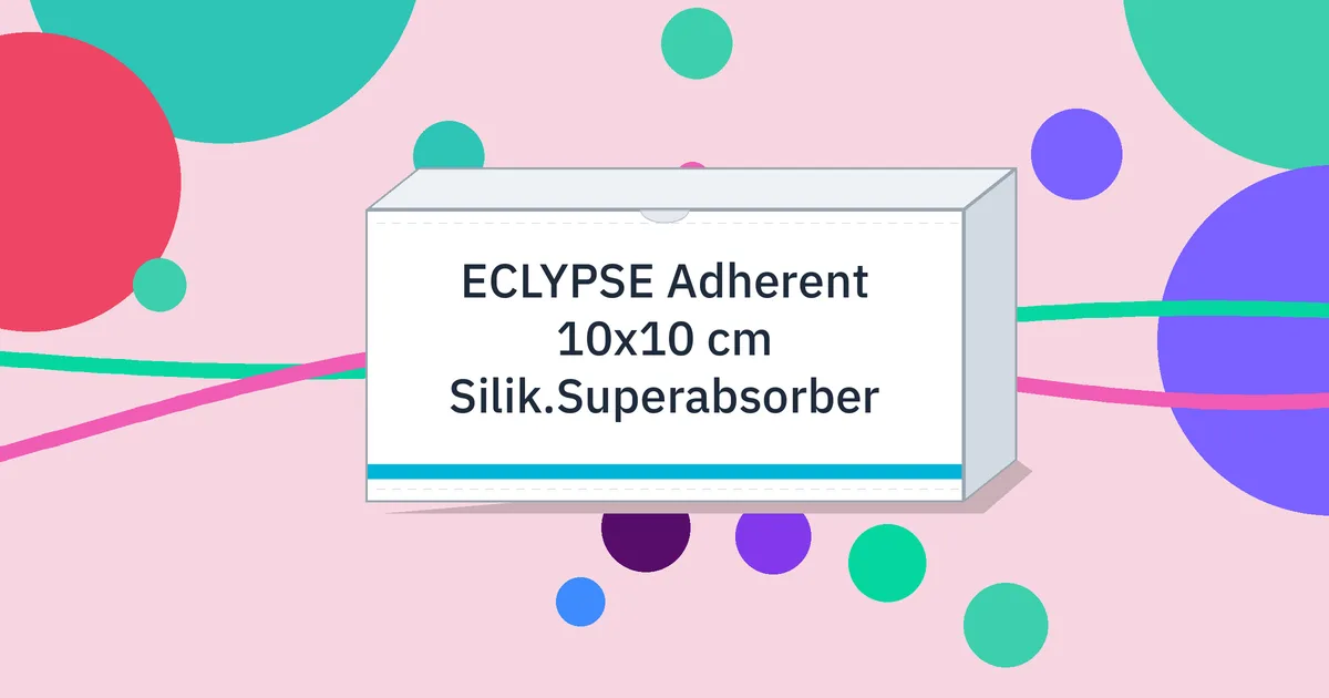 Symbolbild: Packung mit der Aufschrift ECLYPSE Adherent 10x10 cm Silik.Superabsorber (PZN 08840389) – Verfügbarkeit und Bezug in Apotheken in Frankfurt am Main
