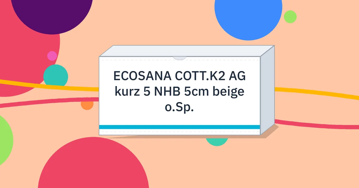 Symbolbild: Packung mit der Aufschrift ECOSANA COTT.K2 AG kurz 5 NHB 5cm beige o.Sp. (PZN 16950318) – Verfügbarkeit und Bezug in Apotheken in Frankfurt am Main