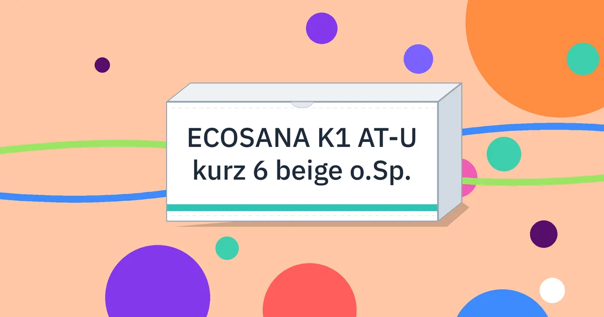 Symbolbild: Packung mit der Aufschrift ECOSANA K1 AT-U kurz 6 beige o.Sp. (PZN 04734940) – Verfügbarkeit und Bezug in Apotheken in Frankfurt am Main