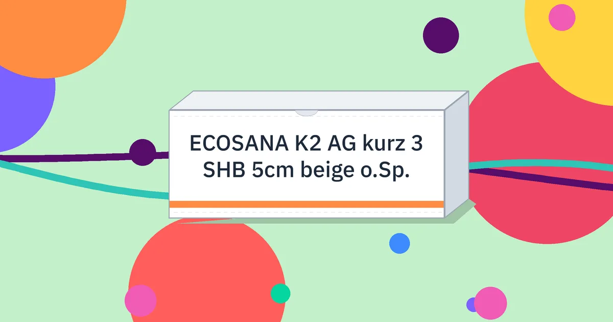 Symbolbild: Packung mit der Aufschrift ECOSANA K2 AG kurz 3 SHB 5cm beige o.Sp. (PZN 01417386) – Verfügbarkeit und Bezug in Apotheken in Frankfurt am Main