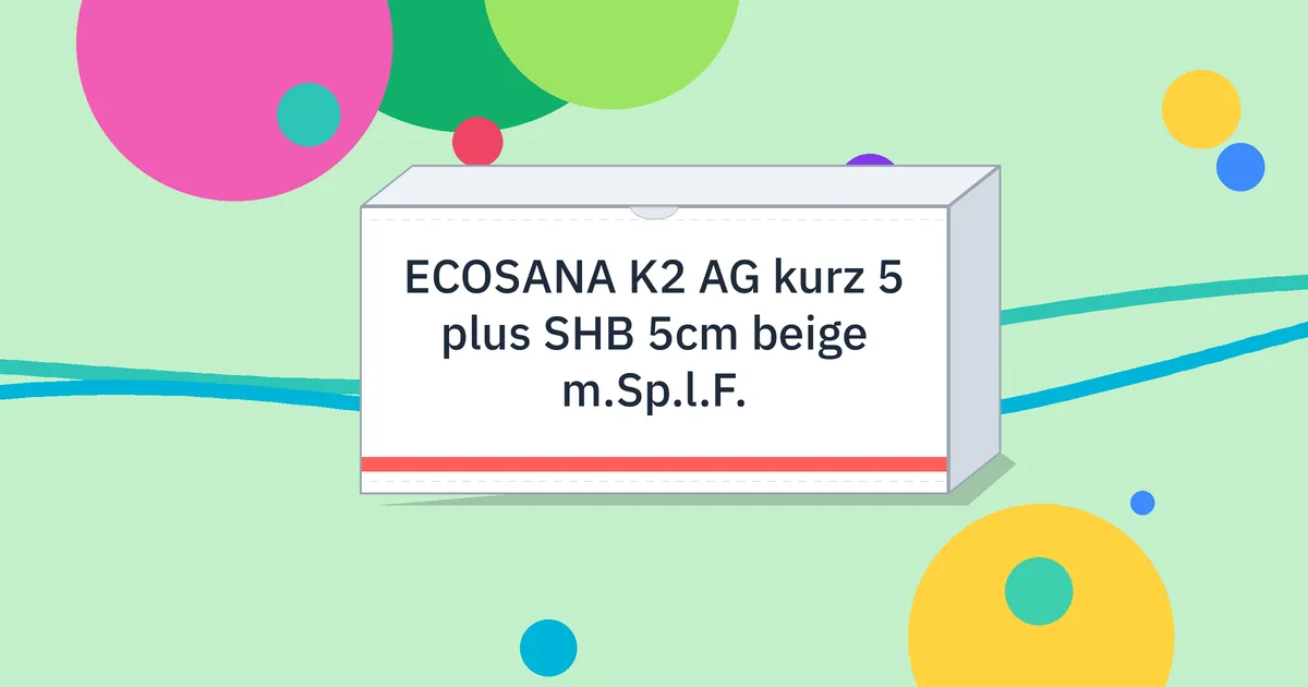 Symbolbild: Packung mit der Aufschrift ECOSANA K2 AG kurz 5 plus SHB 5cm beige m.Sp.l.F. (PZN 10955757) – Verfügbarkeit und Bezug in Apotheken in Frankfurt am Main