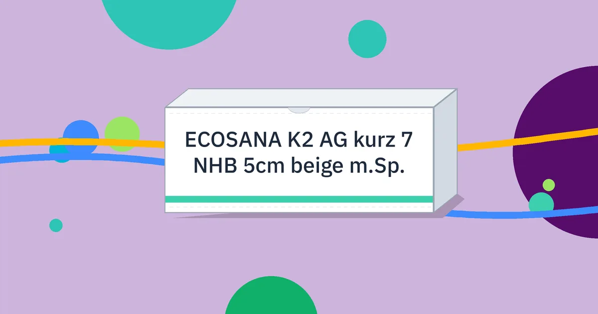 Symbolbild: Packung mit der Aufschrift ECOSANA K2 AG kurz 7 NHB 5cm beige m.Sp. (PZN 01530622) – Verfügbarkeit und Bezug in Apotheken in Frankfurt am Main