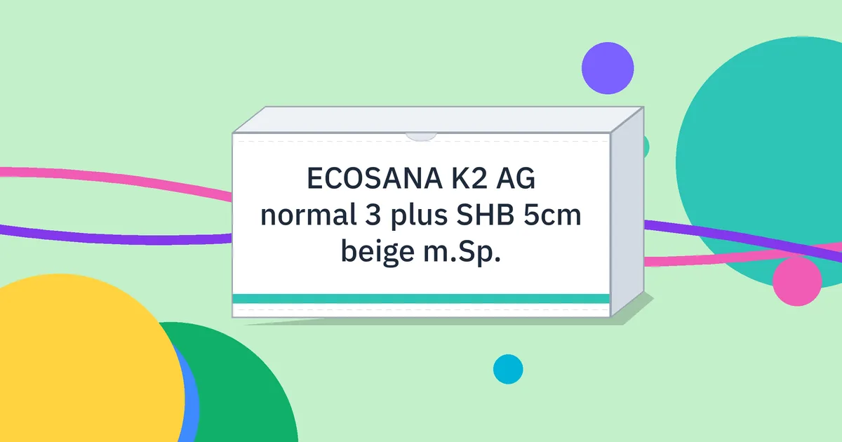 Symbolbild: Packung mit der Aufschrift ECOSANA K2 AG normal 3 plus SHB 5cm beige m.Sp. (PZN 01417682) – Verfügbarkeit und Bezug in Apotheken in Frankfurt am Main