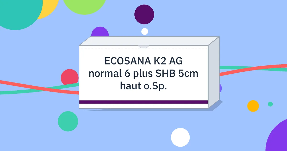 Symbolbild: Packung mit der Aufschrift ECOSANA K2 AG normal 6 plus SHB 5cm haut o.Sp. (PZN 01524113) – Verfügbarkeit und Bezug in Apotheken in Frankfurt am Main