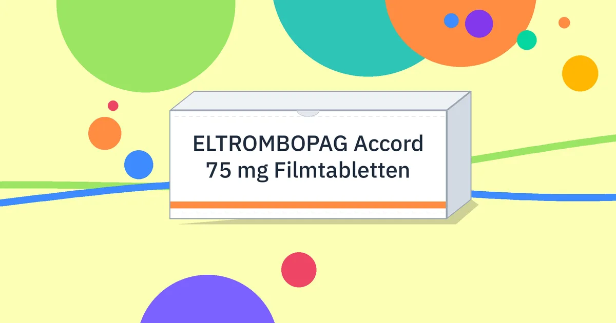 Symbolbild: Packung mit der Aufschrift ELTROMBOPAG Accord 75 mg Filmtabletten (PZN 19662666) – Verfügbarkeit und Bezug in Apotheken in Frankfurt am Main