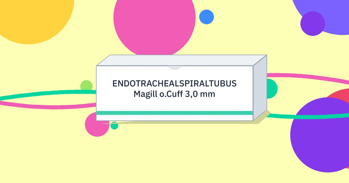 Symbolbild: Packung mit der Aufschrift ENDOTRACHEALSPIRALTUBUS Magill o.Cuff 3,0 mm (PZN 06497361) – Verfügbarkeit und Bezug in Apotheken in Frankfurt am Main