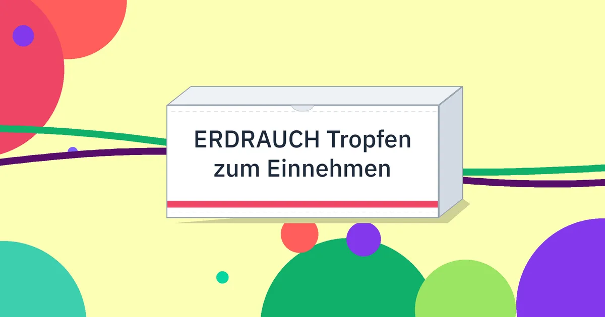 Symbolbild: Packung mit der Aufschrift ERDRAUCH Tropfen zum Einnehmen (PZN 11365590) – Verfügbarkeit und Bezug in Apotheken in Frankfurt am Main