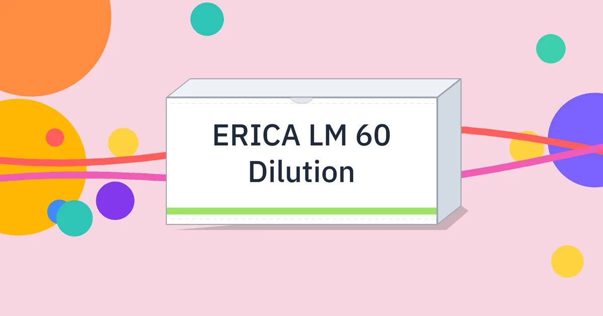 Symbolbild: Packung mit der Aufschrift ERICA LM 60 Dilution (PZN 13477927) – Verfügbarkeit und Bezug in Apotheken in Frankfurt am Main