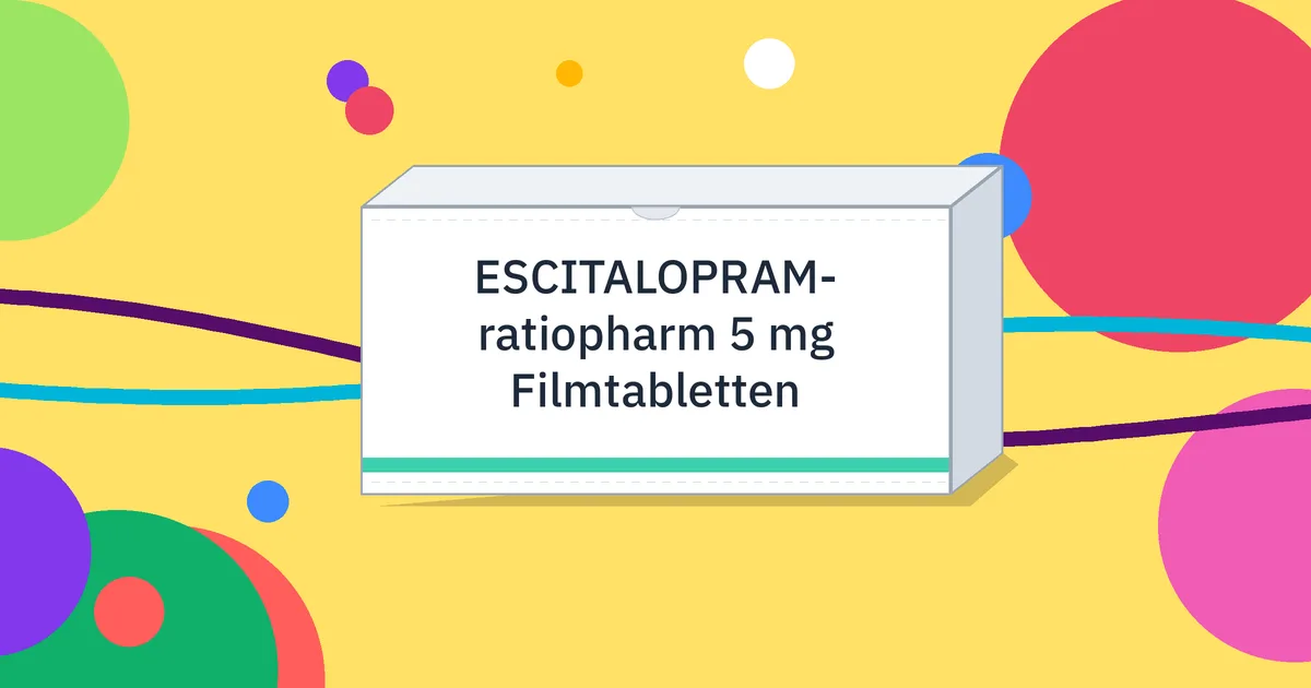 Symbolbild: Packung mit der Aufschrift ESCITALOPRAM-ratiopharm 5 mg Filmtabletten (PZN 00269742) – Verfügbarkeit und Bezug in Apotheken in Frankfurt am Main