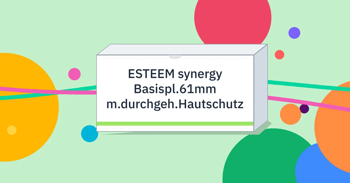 Symbolbild: Packung mit der Aufschrift ESTEEM synergy Basispl.61mm m.durchgeh.Hautschutz (PZN 02197857) – Verfügbarkeit und Bezug in Apotheken in Frankfurt am Main