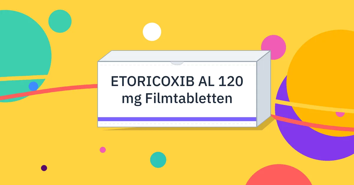 Symbolbild: Packung mit der Aufschrift ETORICOXIB AL 120 mg Filmtabletten (PZN 12464526) – Verfügbarkeit und Bezug in Apotheken in Frankfurt am Main