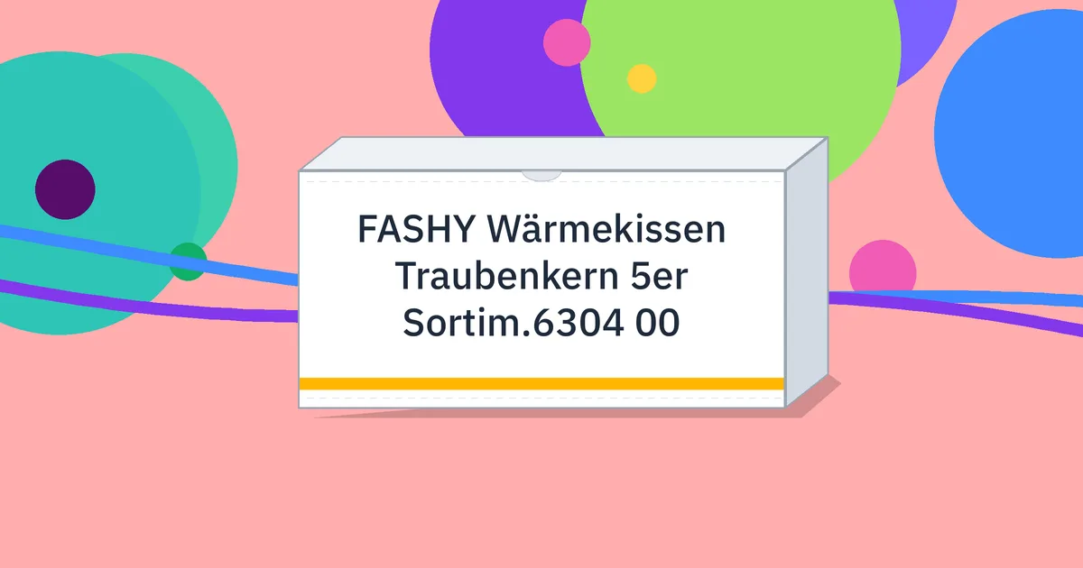 Symbolbild: Packung mit der Aufschrift FASHY Wärmekissen Traubenkern 5er Sortim.6304 00 (PZN 17245697) – Verfügbarkeit und Bezug in Apotheken in Frankfurt am Main