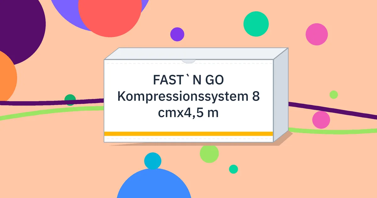 Symbolbild: Packung mit der Aufschrift FAST`N GO Kompressionssystem 8 cmx4,5 m (PZN 14819258) – Verfügbarkeit und Bezug in Apotheken in Frankfurt am Main