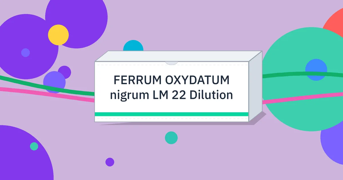 Symbolbild: Packung mit der Aufschrift FERRUM OXYDATUM nigrum LM 22 Dilution (PZN 12851312) – Verfügbarkeit und Bezug in Apotheken in Frankfurt am Main