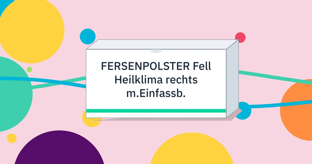 Symbolbild: Packung mit der Aufschrift FERSENPOLSTER Fell Heilklima rechts m.Einfassb. (PZN 04868729) – Verfügbarkeit und Bezug in Apotheken in Frankfurt am Main