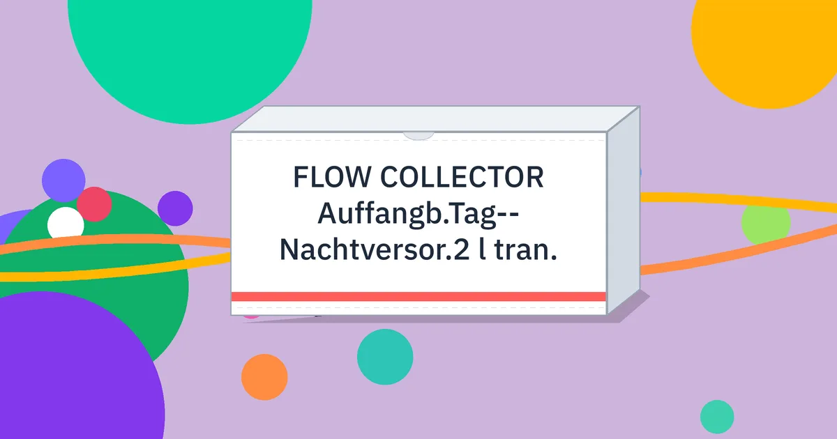 Symbolbild: Packung mit der Aufschrift FLOW COLLECTOR Auffangb.Tag--Nachtversor.2 l tran. (PZN 06090636) – Verfügbarkeit und Bezug in Apotheken in Frankfurt am Main