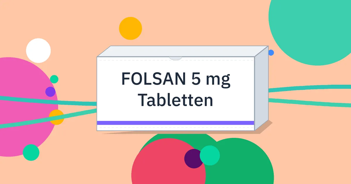 Symbolbild: Packung mit der Aufschrift FOLSAN 5 mg Tabletten (PZN 09640907) – Verfügbarkeit und Bezug in Apotheken in Frankfurt am Main