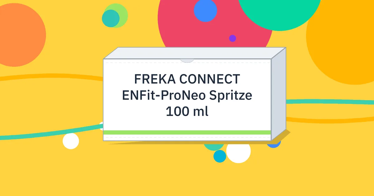 Symbolbild: Packung mit der Aufschrift FREKA CONNECT ENFit-ProNeo Spritze 100 ml (PZN 11267025) – Verfügbarkeit und Bezug in Apotheken in Frankfurt am Main