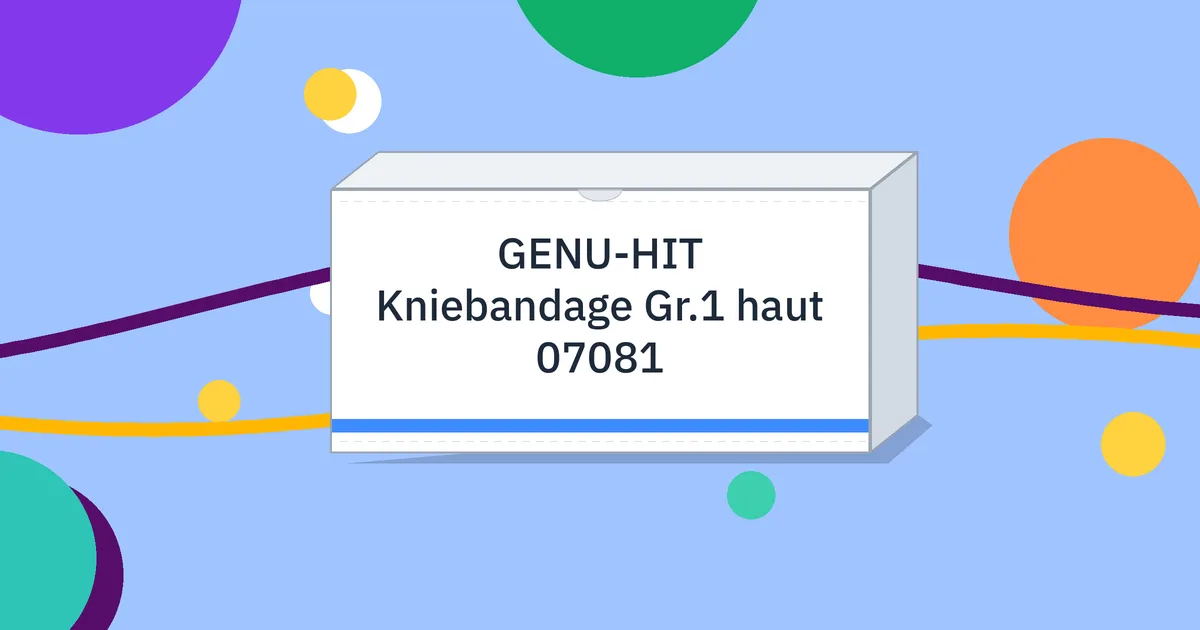 Symbolbild: Packung mit der Aufschrift GENU-HIT Kniebandage Gr.1 haut 07081 (PZN 08486404) – Verfügbarkeit und Bezug in Apotheken in Frankfurt am Main