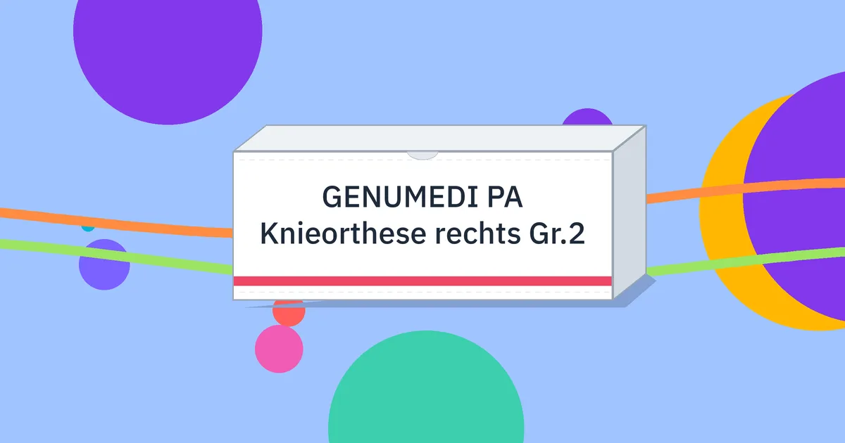 Symbolbild: Packung mit der Aufschrift GENUMEDI PA Knieorthese rechts Gr.2 (PZN 17855378) – Verfügbarkeit und Bezug in Apotheken in Frankfurt am Main
