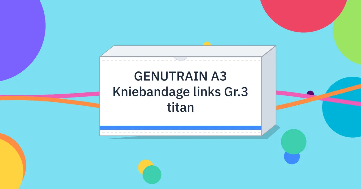 Symbolbild: Packung mit der Aufschrift GENUTRAIN A3 Kniebandage links Gr.3 titan (PZN 01071870) – Verfügbarkeit und Bezug in Apotheken in Frankfurt am Main