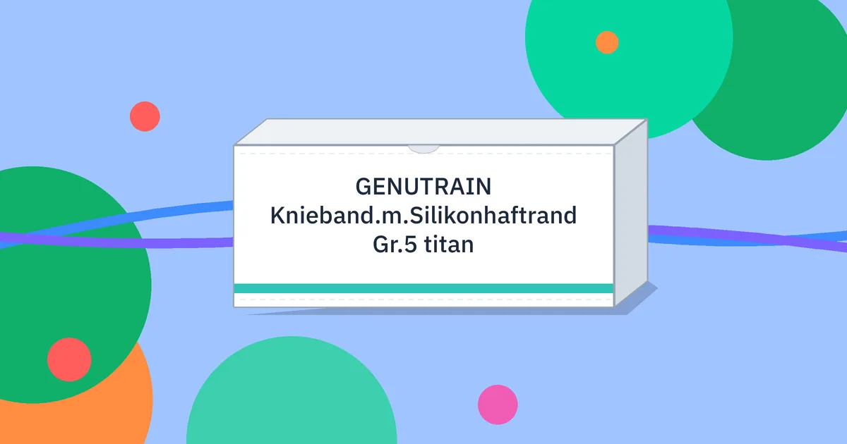 Symbolbild: Packung mit der Aufschrift GENUTRAIN Knieband.m.Silikonhaftrand Gr.5 titan (PZN 03140144) – Verfügbarkeit und Bezug in Apotheken in Frankfurt am Main