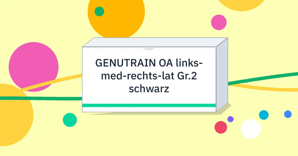 Symbolbild: Packung mit der Aufschrift GENUTRAIN OA links-med-rechts-lat Gr.2 schwarz (PZN 16144072) – Verfügbarkeit und Bezug in Apotheken in Frankfurt am Main