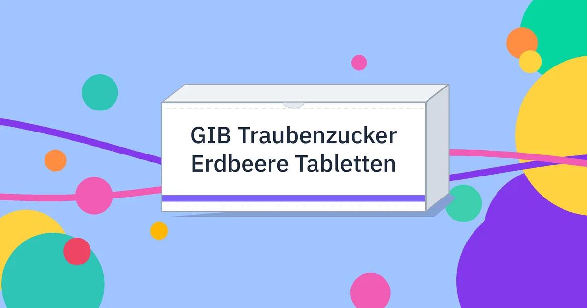 Symbolbild: Packung mit der Aufschrift GIB Traubenzucker Erdbeere Tabletten (PZN 18655204) – Verfügbarkeit und Bezug in Apotheken in Frankfurt am Main