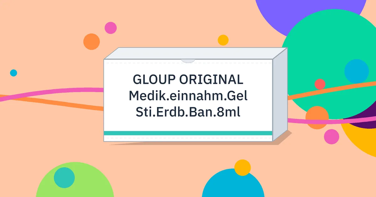 Symbolbild: Packung mit der Aufschrift GLOUP ORIGINAL Medik.einnahm.Gel Sti.Erdb.Ban.8ml (PZN 16161679) – Verfügbarkeit und Bezug in Apotheken in Frankfurt am Main
