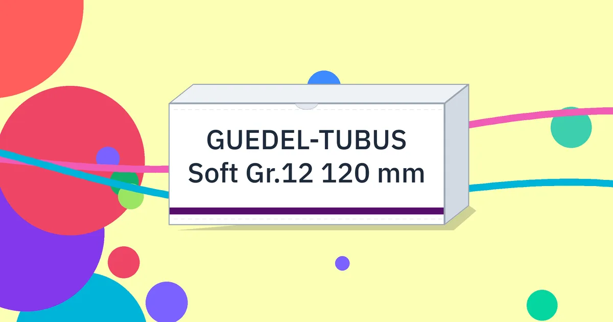 Symbolbild: Packung mit der Aufschrift GUEDEL-TUBUS Soft Gr.12 120 mm (PZN 15891269) – Verfügbarkeit und Bezug in Apotheken in Frankfurt am Main